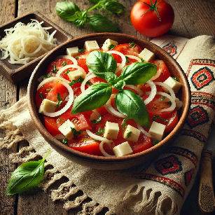 Salata de rosii cu ceapa, branza si busuioc | Soiuri de Rosii din Gradina